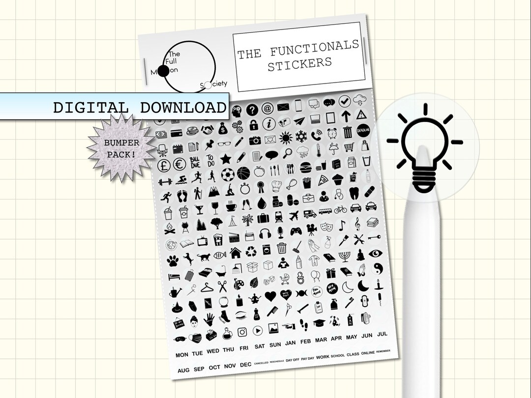 The Functionals DIGITAL Planner Stickers 230+ Realistic Transparent ...