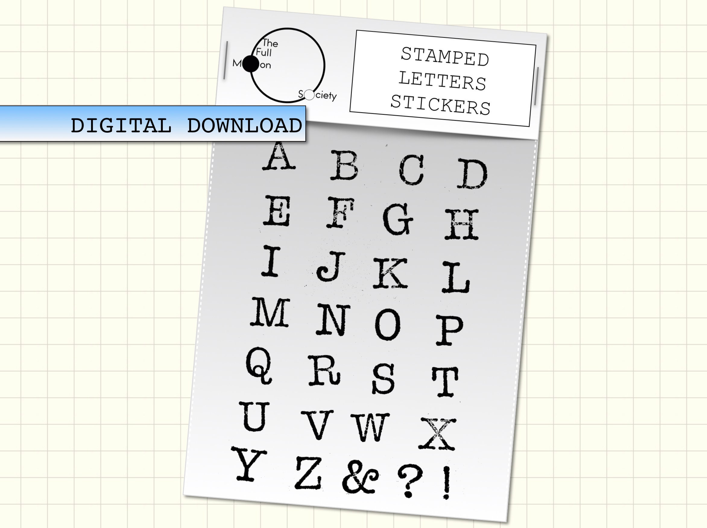 Stamped Letters DIGITAL Planner Stickers. Alphabet Rubber | Etsy