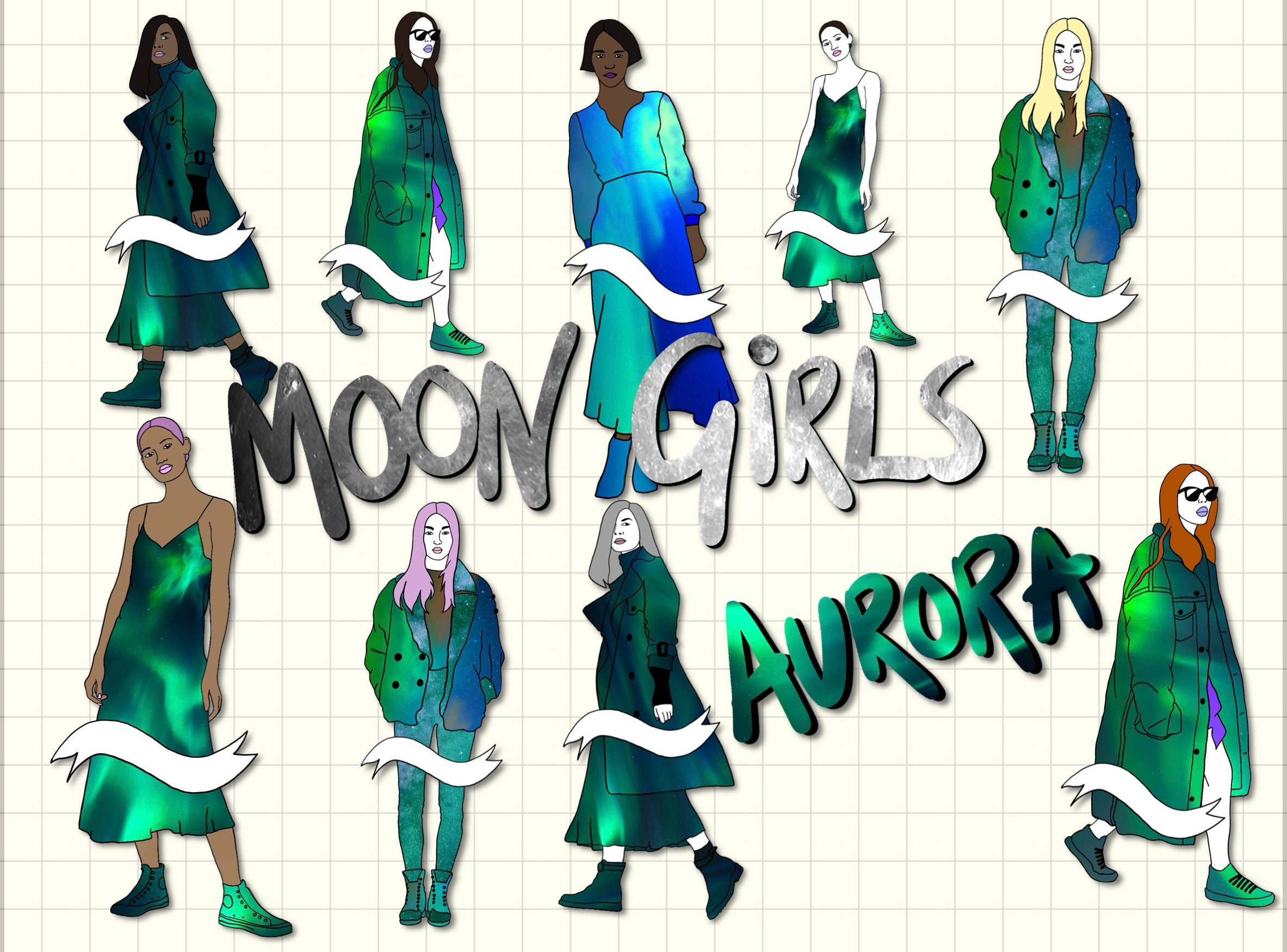 MOON GIRLS Aurora Digital Sticker Dolls for Digital | Etsy