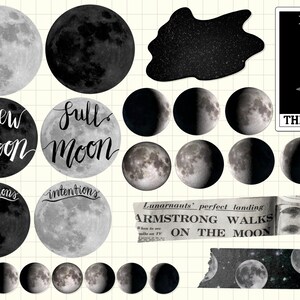 La Luna DIGITAL Planner Moons Stickers.18 Realistic Moon Phases Clipart ...