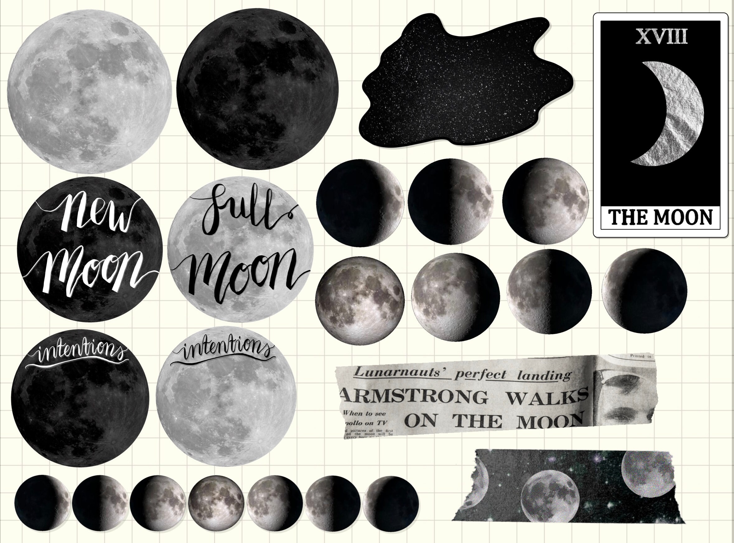 La Luna DIGITAL Planner Moons Stickers.18 Realistic Moon | Etsy