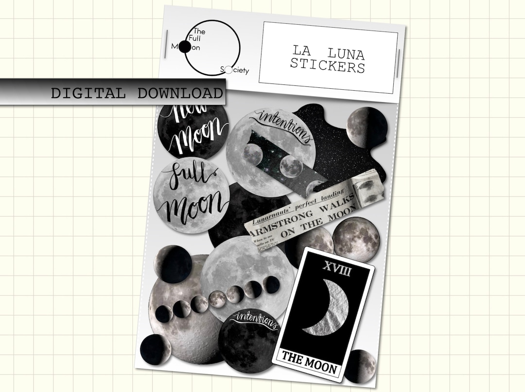 La Luna DIGITAL Planner Moons Stickers.18 Realistic Moon Phases Clipart ...
