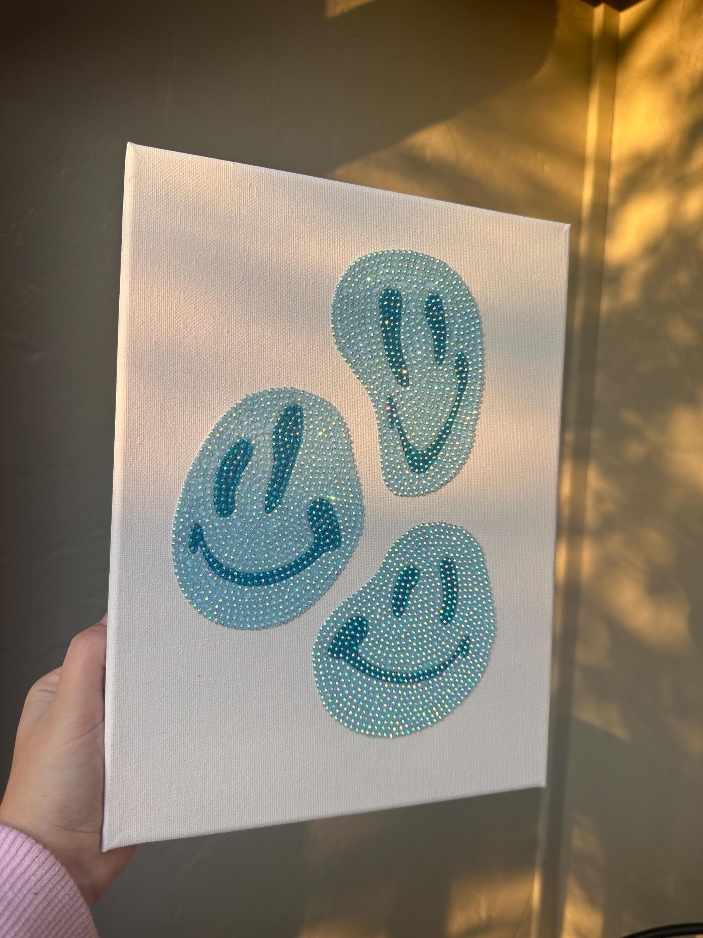 Rhinestone Art. Blue Smiley Face Bedazzled Canvas - Etsy