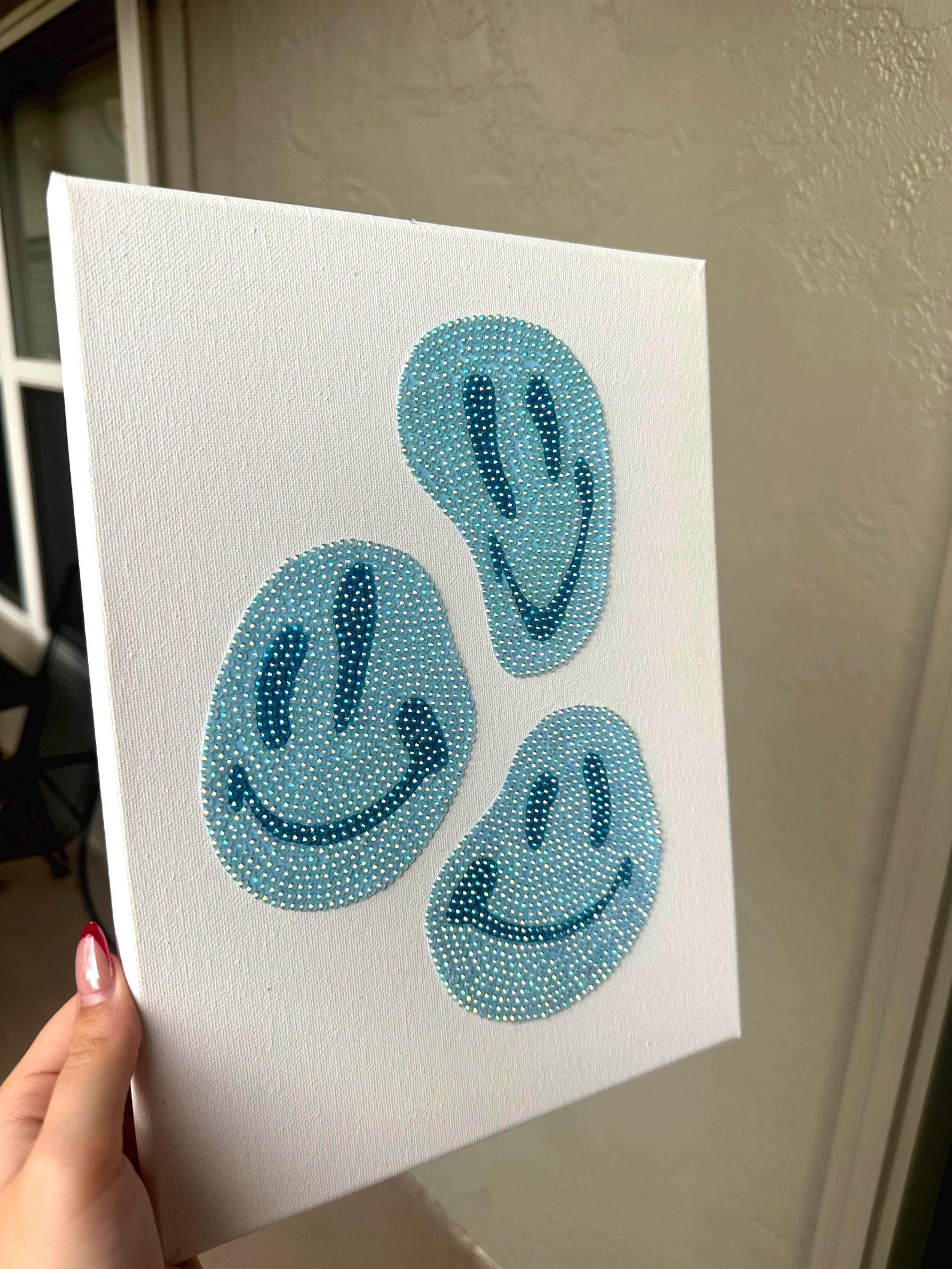 Rhinestone Art. Blue Smiley Face Bedazzled Canvas - Etsy