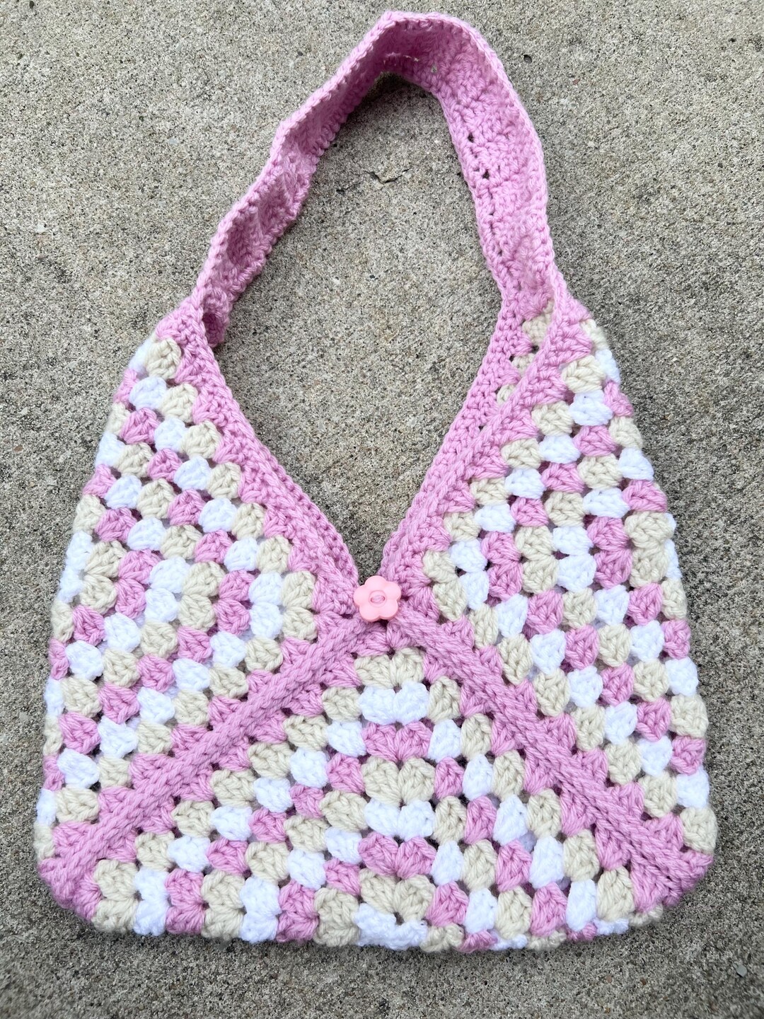 Pink Granny Square Purse L Pink and Beige Purse L Granny Square Bag L ...