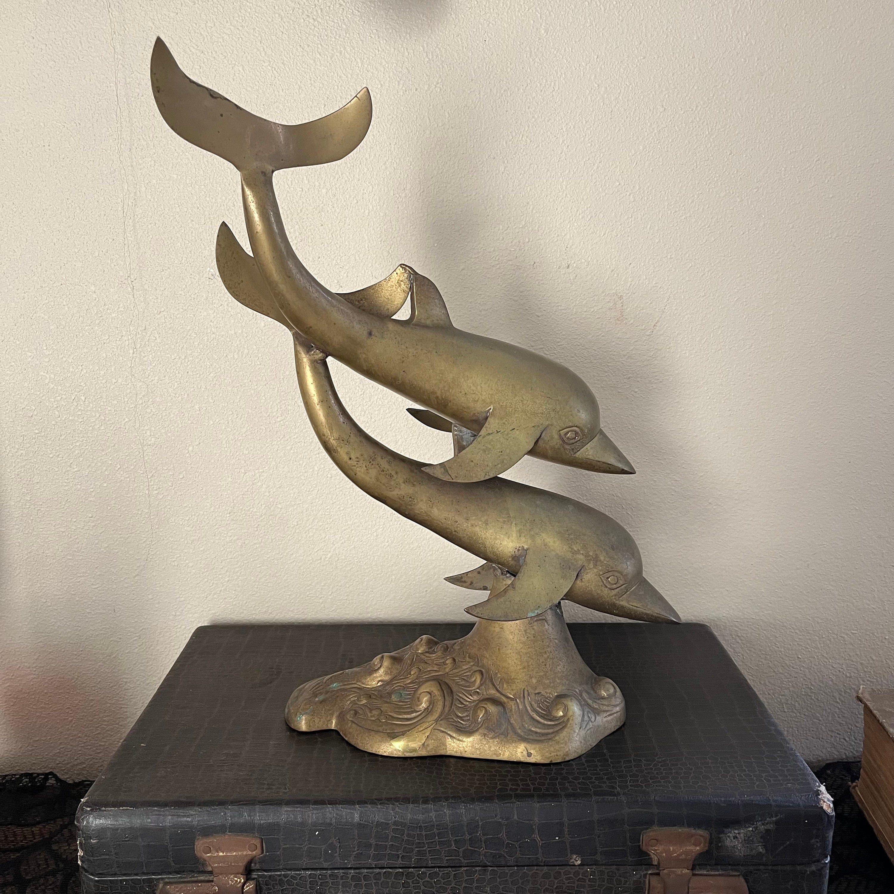 Vintage Brass Dolphins Large Statue Brass Dolphin Figurine - Etsy