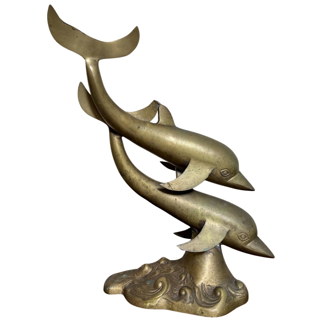 Vintage Brass Dolphins Large Statue Brass Dolphin Figurine Coastal ...