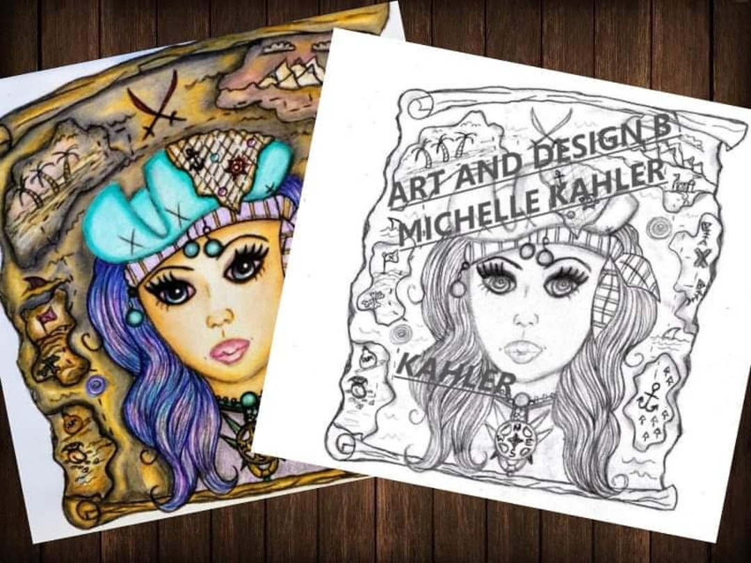 Steampunk Pirate Coloring Page ( Treasure) Printable ( Grayscale) - Etsy