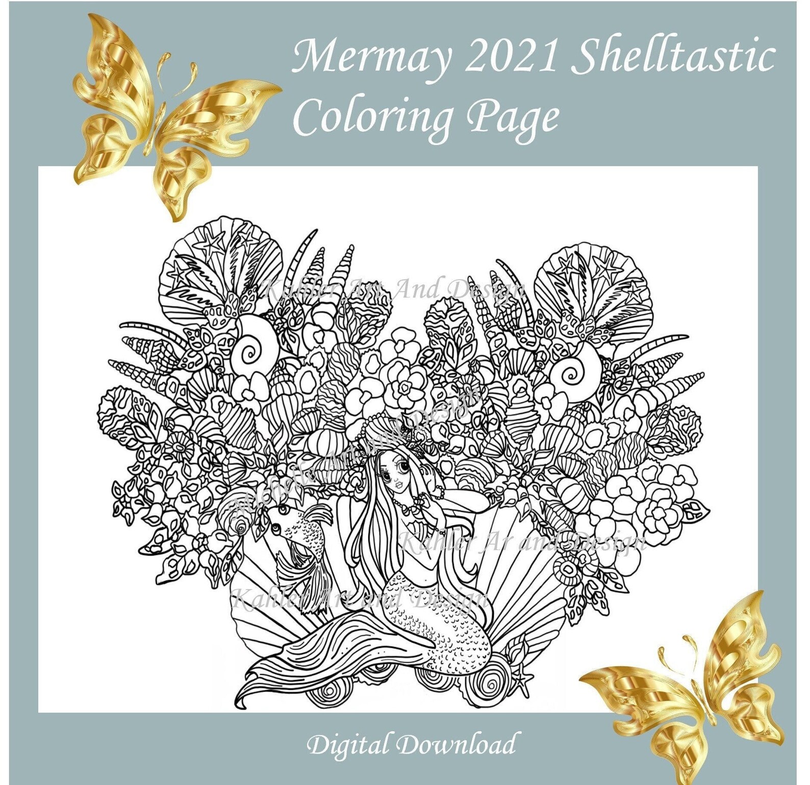 Detailed Mermaid Coloring Page . Printable. Coloring Mermaids. - Etsy