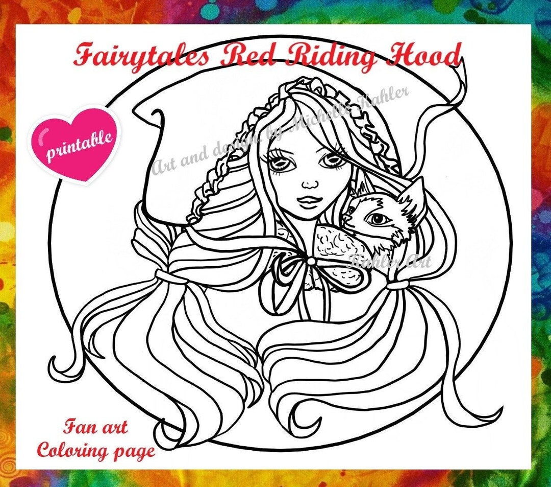 Little Red Coloring Page. Fairytale Coloring. Fantasy Coloring. - Etsy