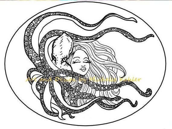 Octopus and Mermaid Coloring Page. Printable. Mermay Coloring. | Etsy
