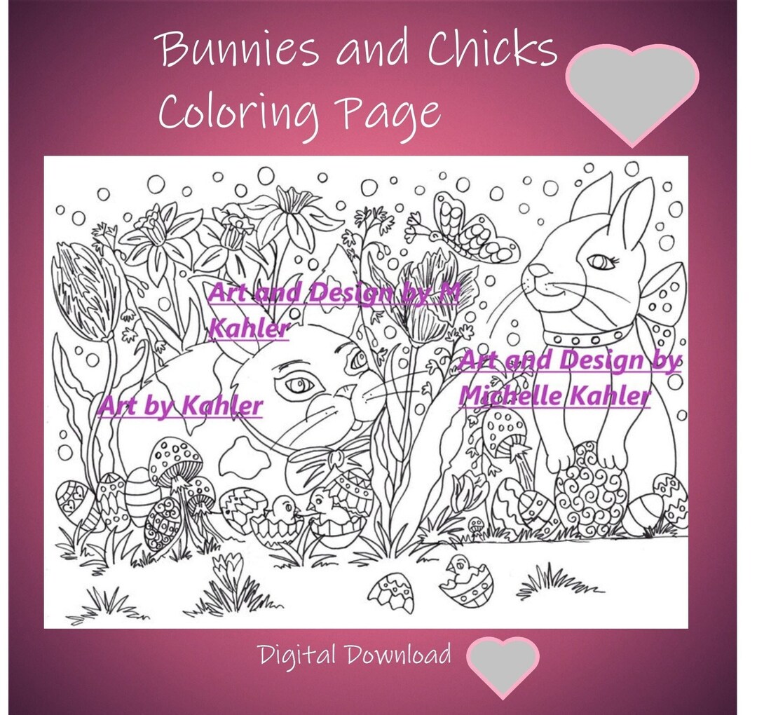 Easter Bunnies and Chicks Coloring Page (printable) - Etsy