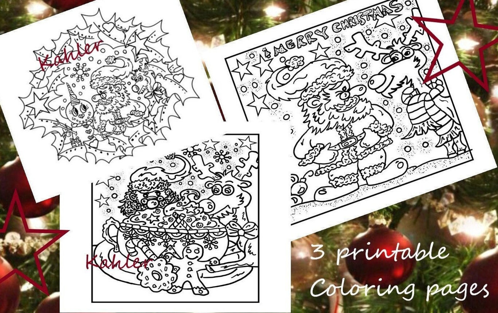 Christmas Coloring Pages, Santa, Rudolph, Snowman (printable) - Etsy