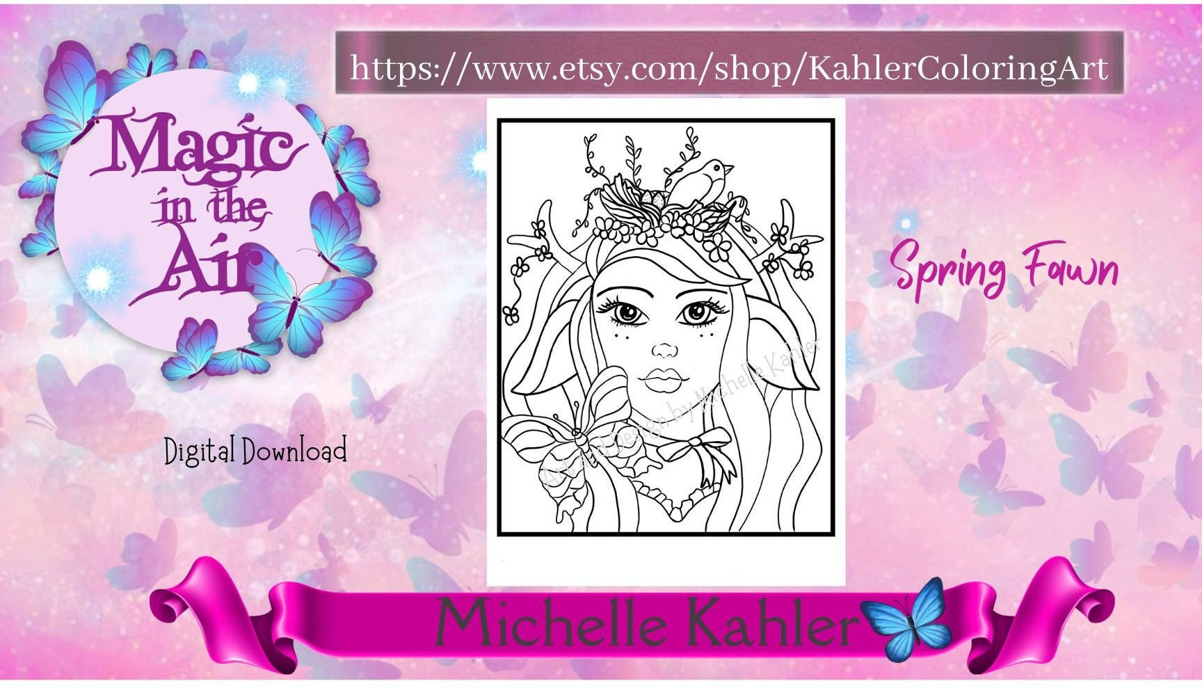 Spring Fawn Girl. Printable Coloring Page. Fantasy Coloring. - Etsy