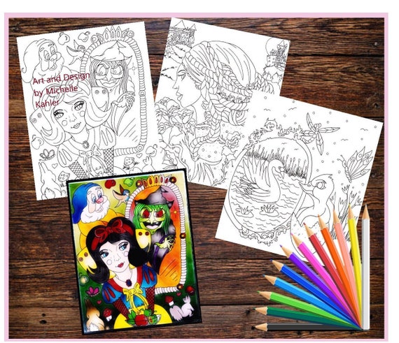 Fairytale Coloring Bundle. Printable. Snow White Rapunzel - Etsy
