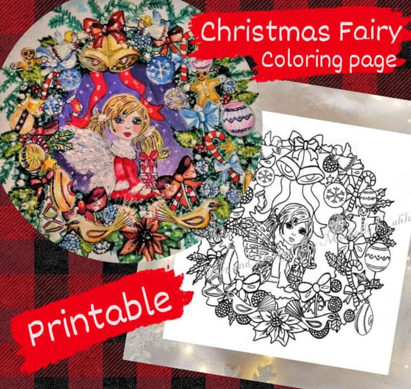 Christmas Fairy Coloring Page. Printable. Christmas Coloring. - Etsy