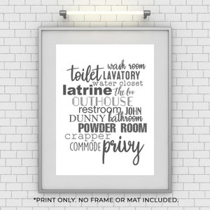 Funny Bathroom Sign - Toilet Names - Loo - Unframed 11x14 Restroom Art ...
