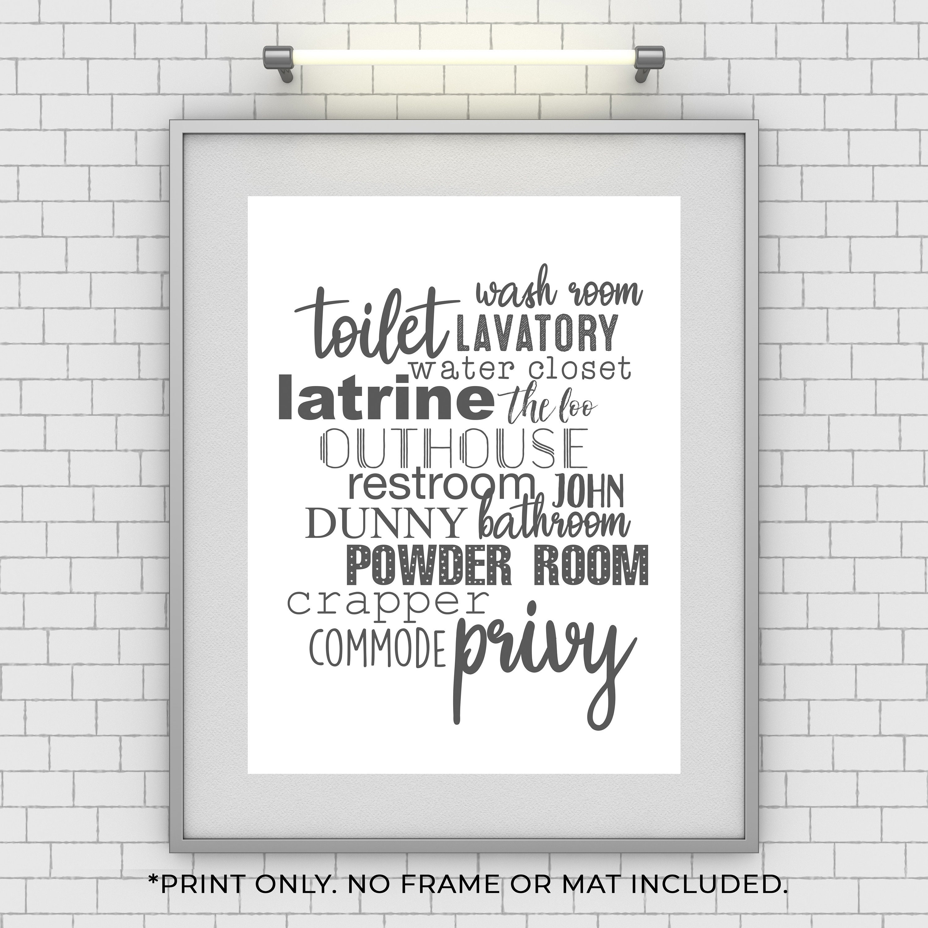 Funny Bathroom Sign - Toilet Names - Loo - Unframed 11x14 Restroom Art ...