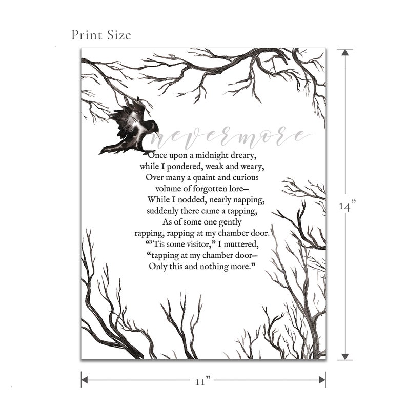 The Raven - Nevermore - Edgar Allan Poe Poem - Unframed 11x14 Art Print ...