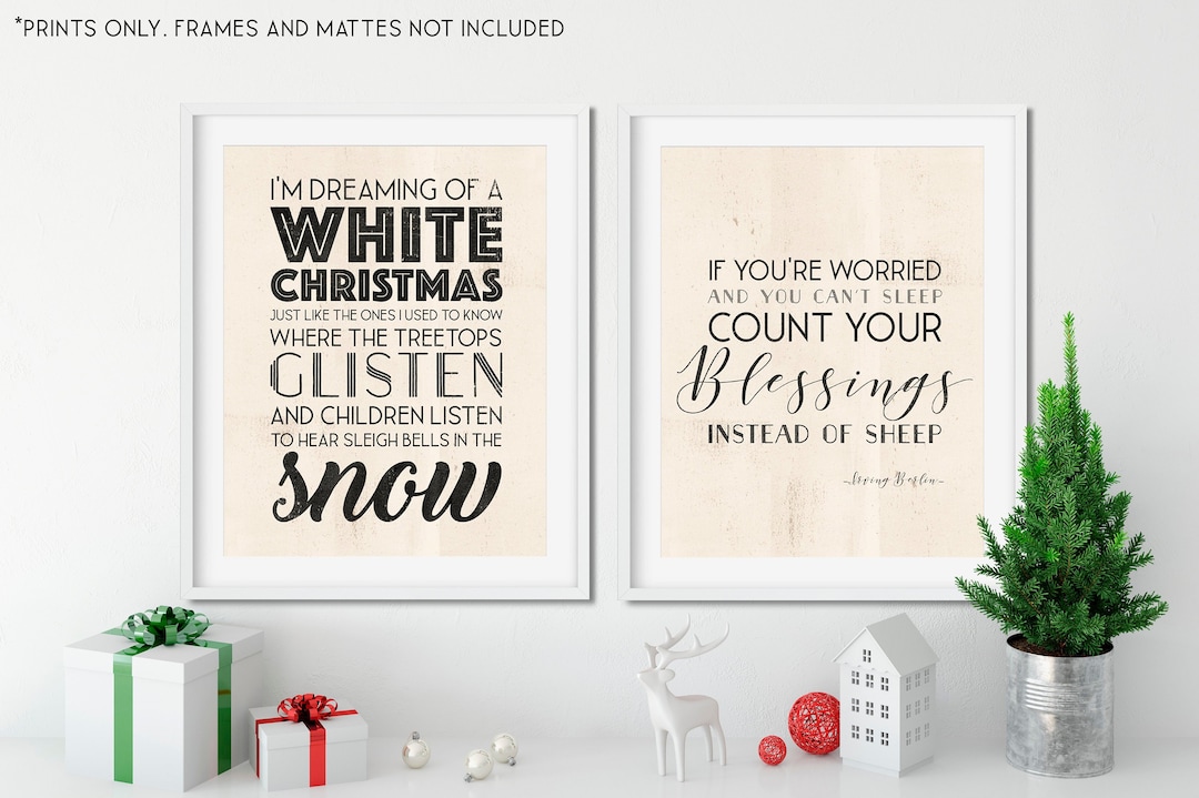 White Christmas Set- TWO 11x14 Christmas Decoration Art Prints- Count ...