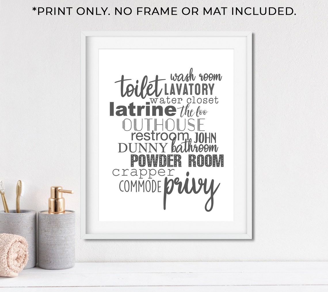 Funny Bathroom Sign Toilet Names Loo Unframed 11x14 | Etsy