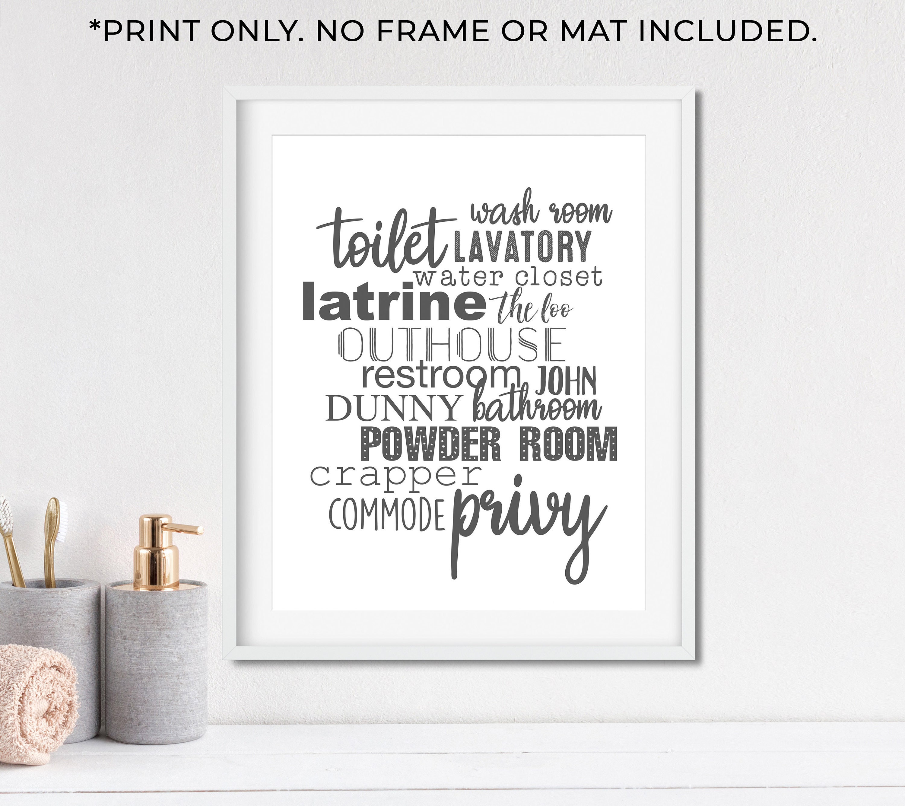 Funny Bathroom Sign - Toilet Names - Loo - Unframed 11x14 Restroom Art ...