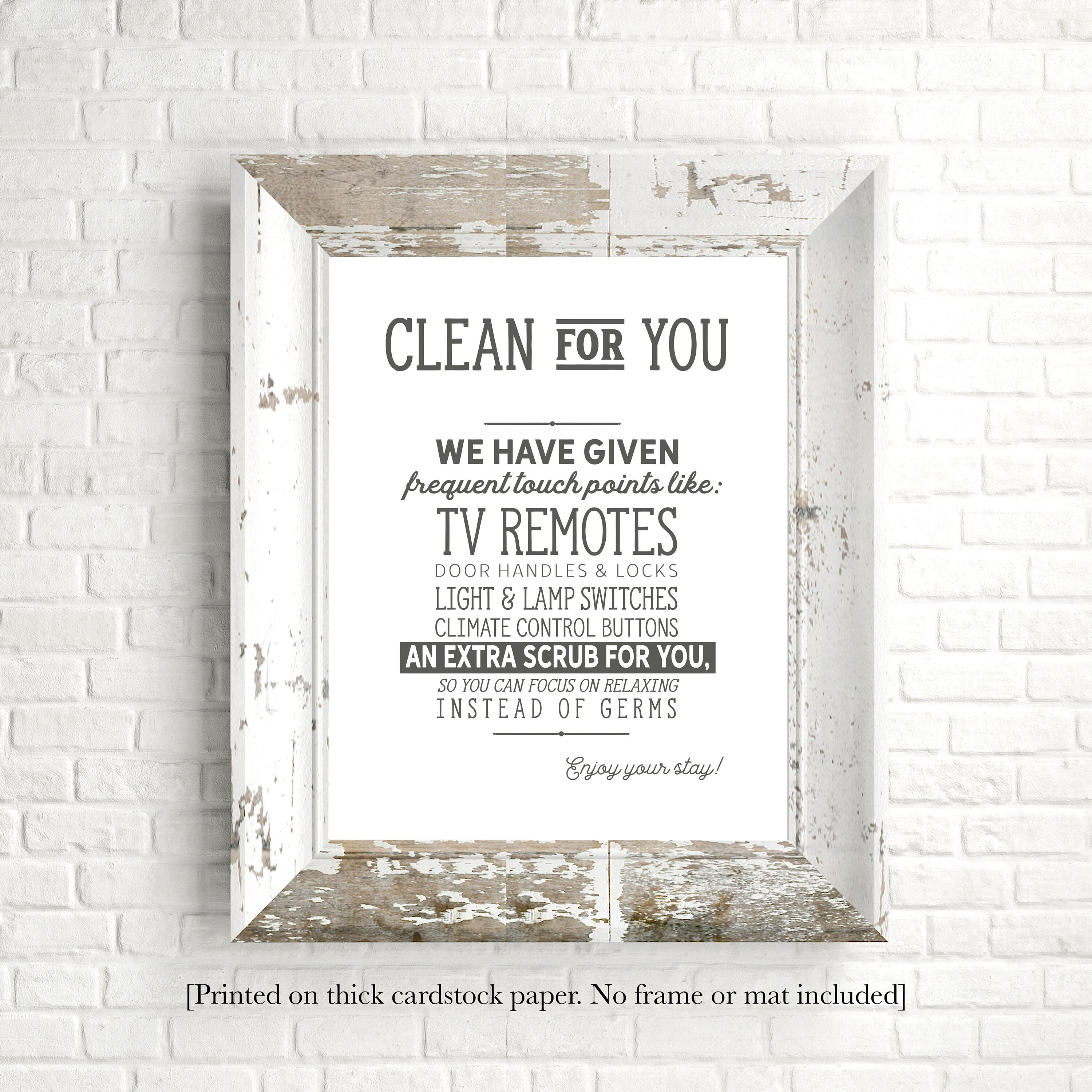 Clean for You - Hotel Motel Rental Vacation Home Sign- Unframed 8x10 ...