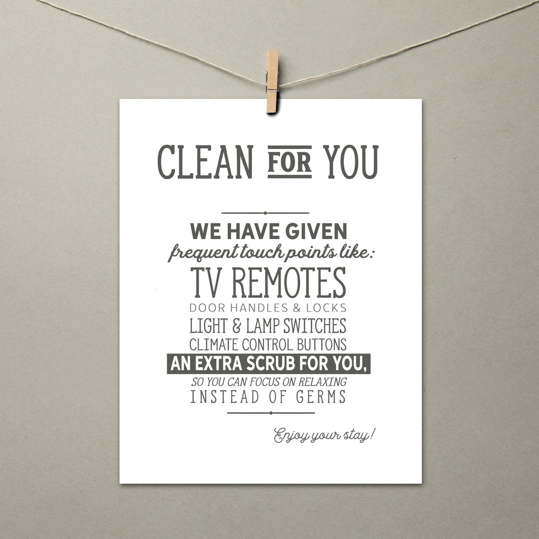 Clean for You - Hotel Motel Rental Vacation Home Sign- Unframed 8x10 ...