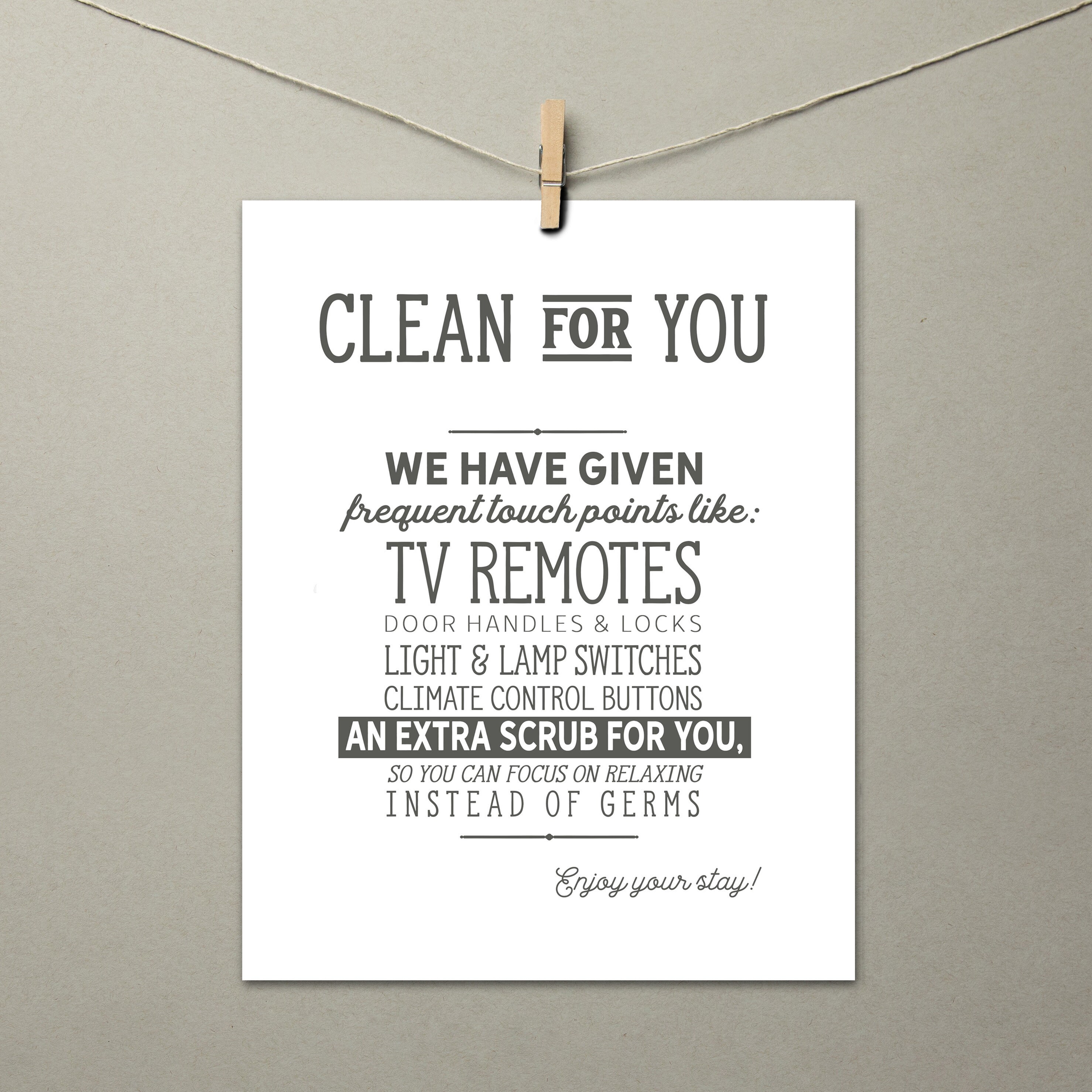 Clean for You - Hotel Motel Rental Vacation Home Sign- Unframed 8x10 ...