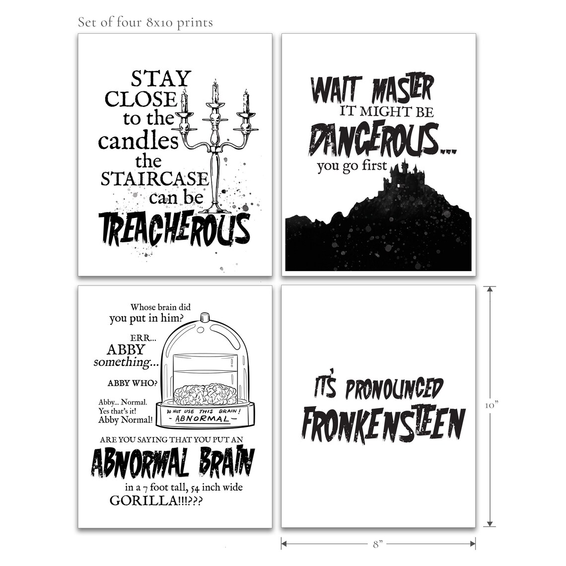 Frankenstein Halloween Art Prints Set of Four 8x10 Inch - Etsy