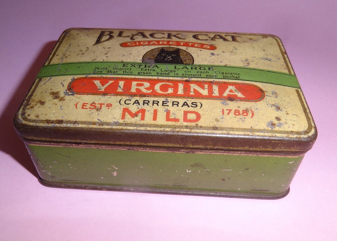 Antique BLACK CAT VIRGINIA Carreras Tin Metal Cigarette Can Box London ...