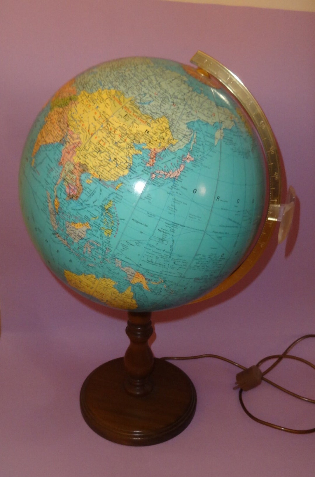 HUGE WORLD Globe Lighting Illuminated Earth Map Germany 1970's, Huge ...