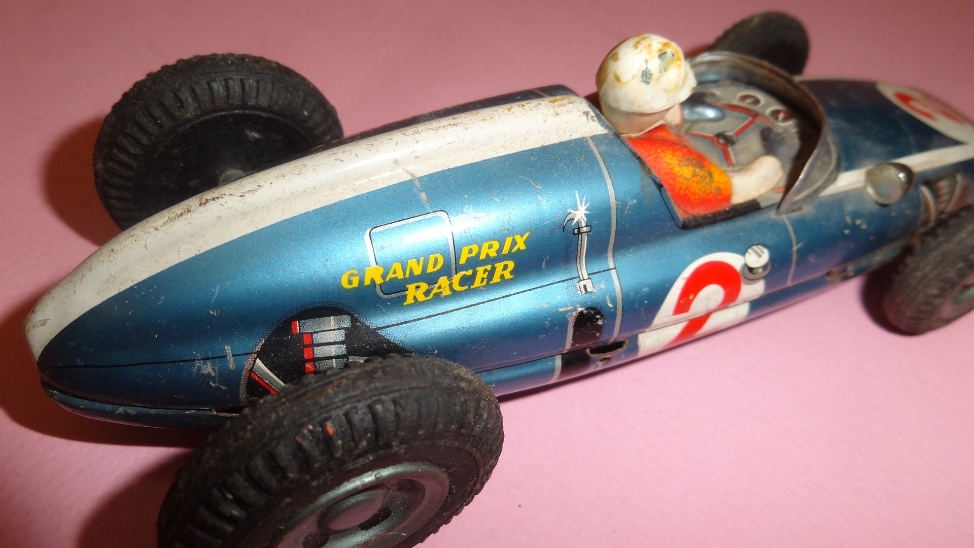 Vtg TOMIYAMA JAPAN Tin Race Toy Car W/ Driver 1970's, Japanese Tin Blue ...