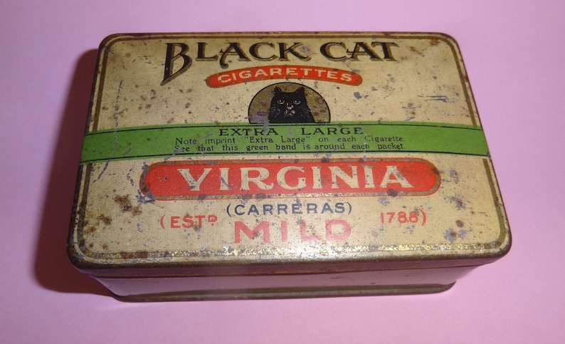 Antique BLACK CAT VIRGINIA Carreras Tin Metal Cigarette Can Box London ...