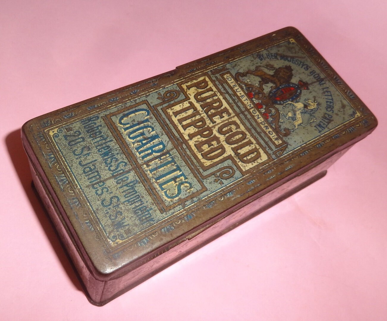 Antique PURE GOLD TIPPED Cigarettes Robert Lewis Tin Litho Cigar Box ...