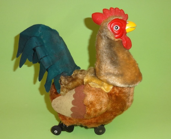 Vtg CROWING ROOSTER YONEZAWA on Wheels Tin Batttery Op Toy - Etsy