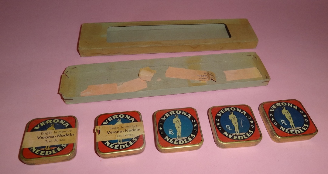 Vtg VERONA NADELN GRAMOPHONE Phonograph Needles Lot 5 Sealed Tin Boxes ...