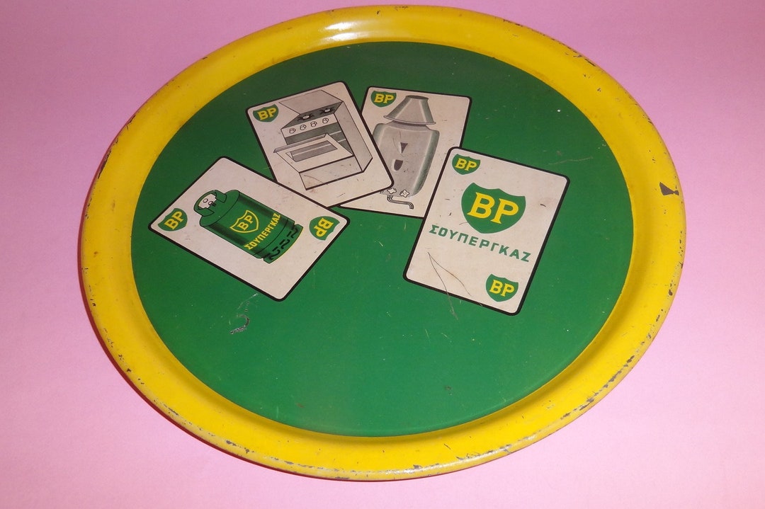 BP OILS & Gas Greek Tin Serving Tray 1960's, Greece BP Old Litho Sign ...