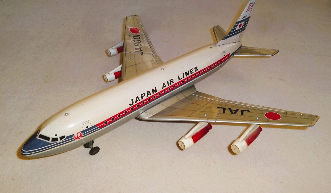 Vtg JAPAN AIR Lines Jal DC-8 8001 Tin Litho Battery Airplane Nomura ...