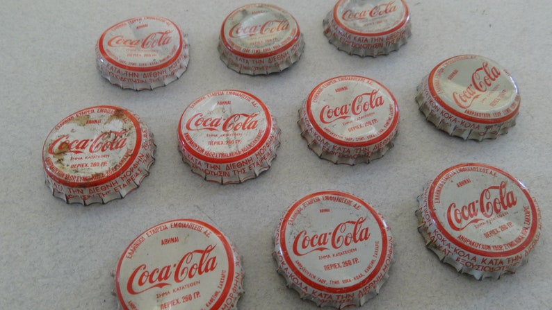 VINTAGE COCA COLA Bottle Caps Lot 10 Greek Coca Cola Lids - Etsy