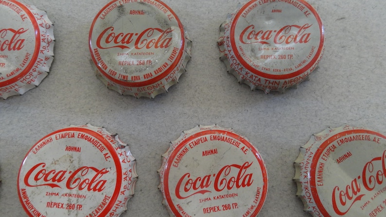 VINTAGE COCA COLA Bottle Caps Lot 10 Greek Coca Cola Lids - Etsy