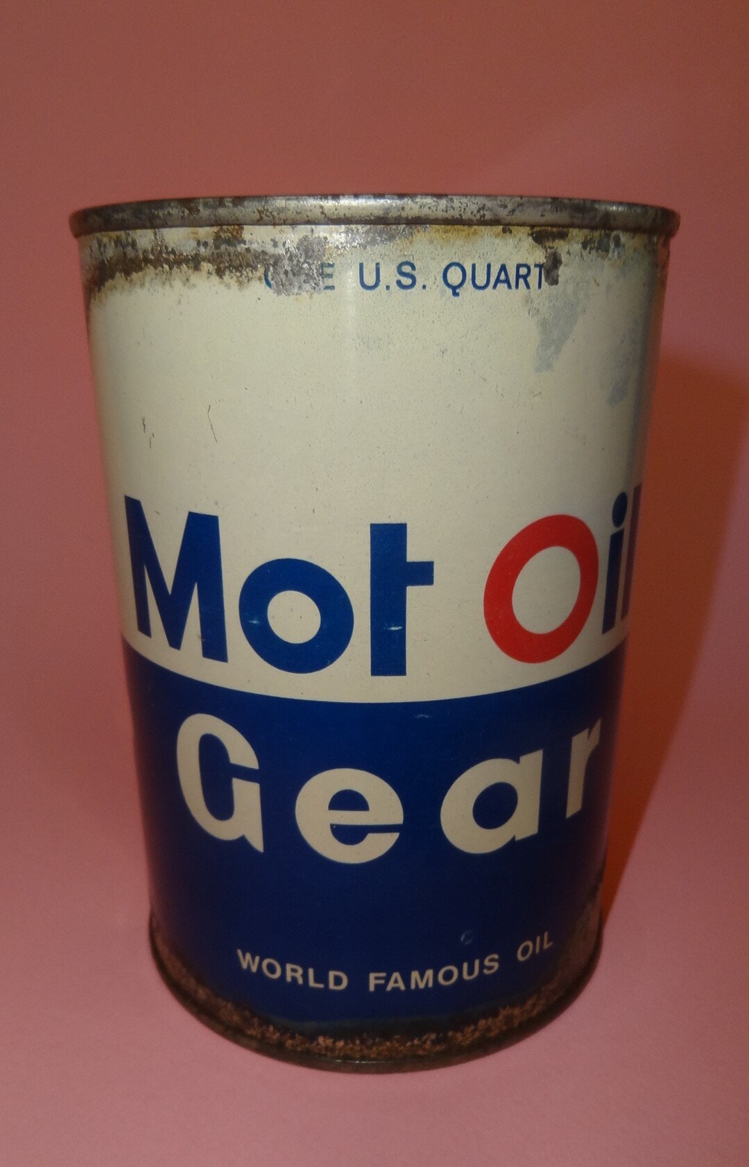 Vtg MOT OIL GEAR Lubricant Tin Metal Fuel Oil Can, Old Mot Oil ...