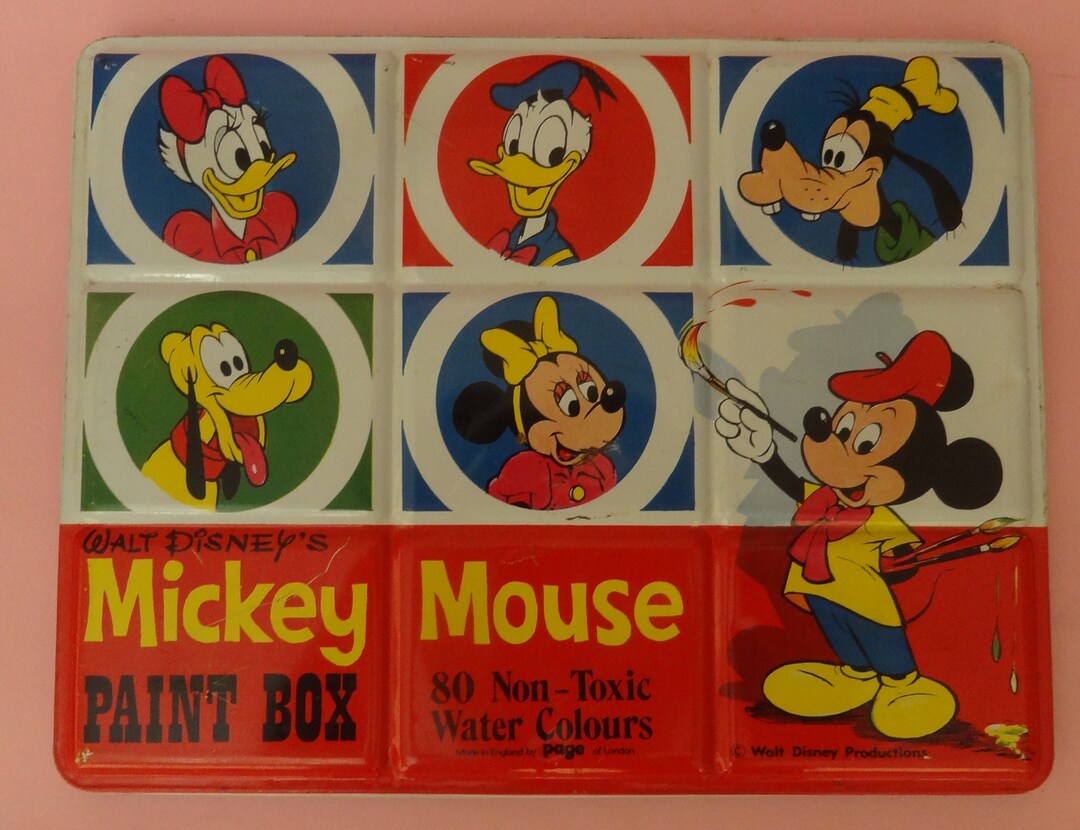 MICKEY MOUSE WATERCOLORS Tin Litho Paint Box 1970's, Walt Disney ...