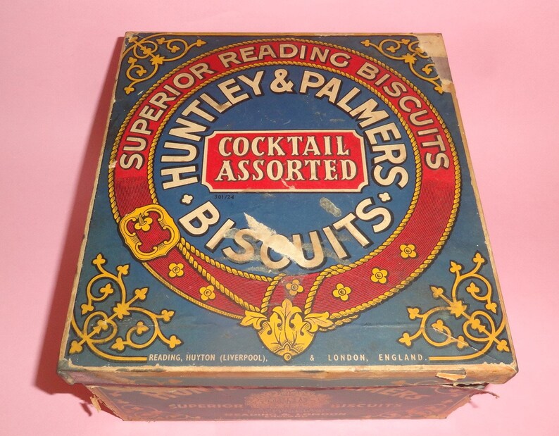 Antique HUNTLEY & PALMERS BISCUITS Tin Advertising Box Reading and ...