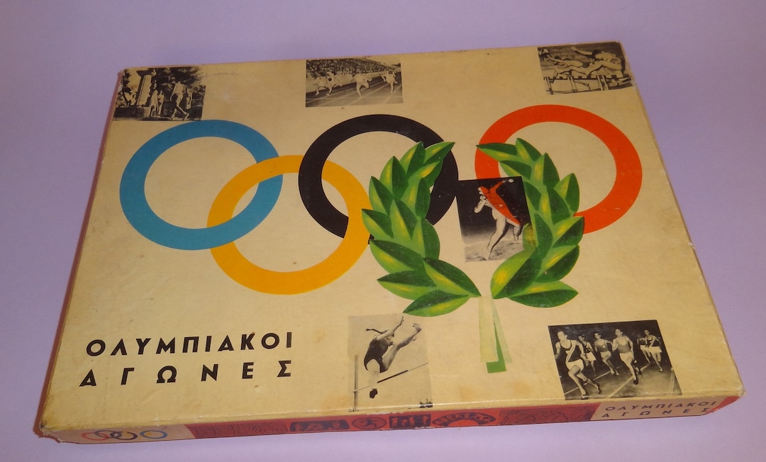 Vtg OLYMPIC GAMES BOARD Game Litho Hardboard Greece 1960s, Greek ...