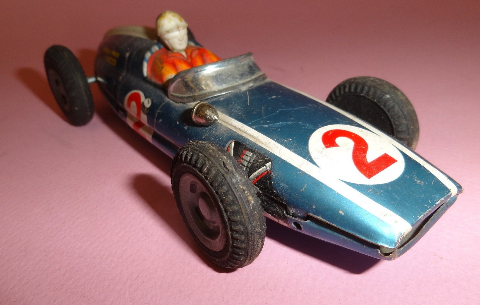 Vtg TOMIYAMA JAPAN Tin Race Toy Car W/ Driver 1970's, Japanese Tin Blue ...