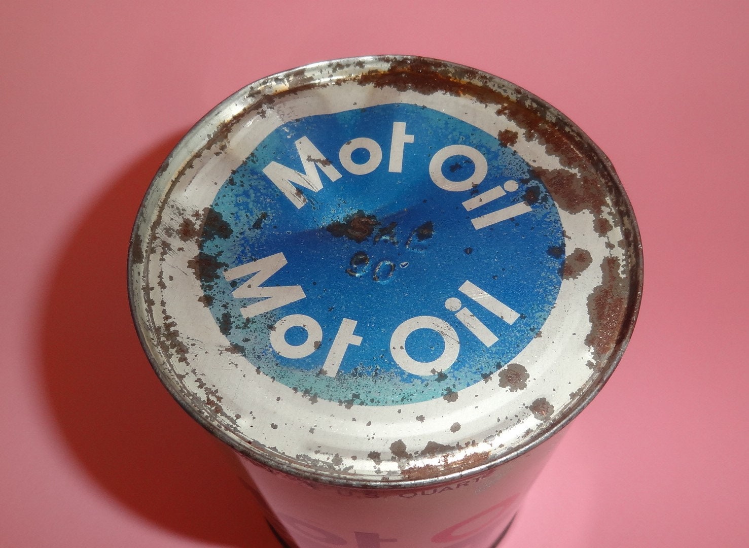 Vtg MOT OIL GEAR Lubricant Tin Metal Fuel Oil Can, Old Mot Oil ...