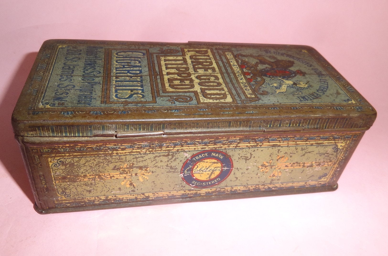 Antique PURE GOLD TIPPED Cigarettes Robert Lewis Tin Litho Cigar Box ...
