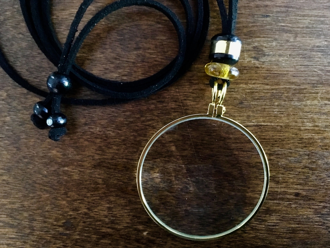 Monocle Magnifier Necklace, Gold or Silver Rim, Adjustable Suede Cord ...