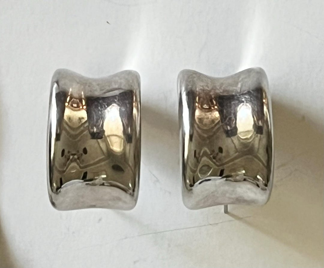 925 Sterling Silver Vintage Mexican Wide Hoop "c" Shaped Post Earrings ...